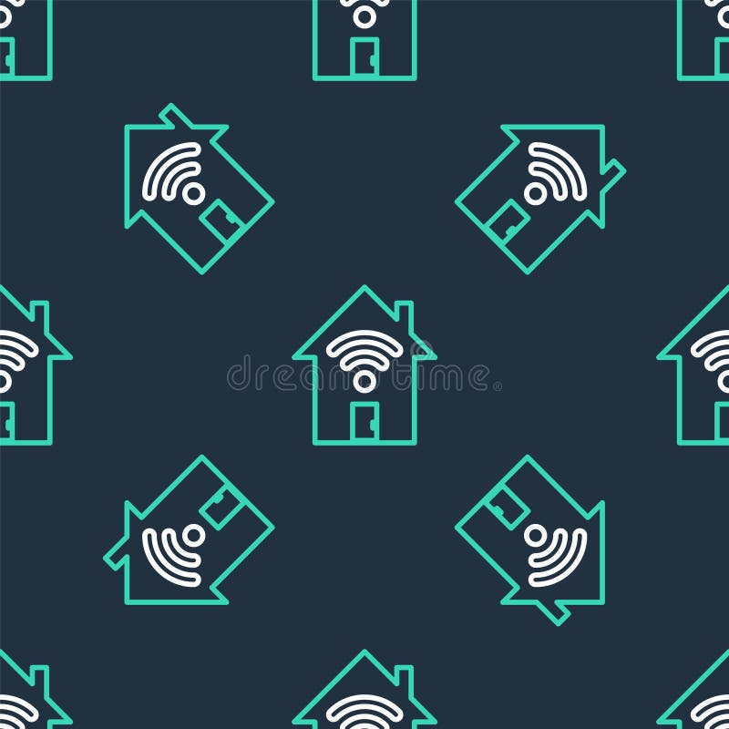 Line Smart Home with Wi-fi Icon Isolated Seamless Pattern on Black ...