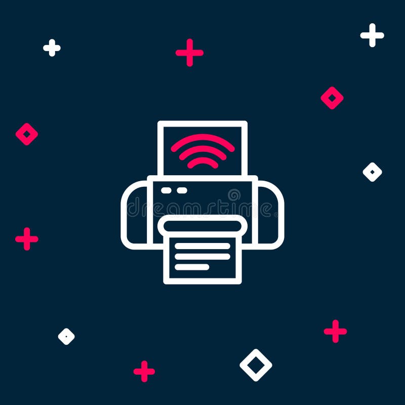 Line Smart Printer System Icon Isolated on Blue Background. Internet of ...