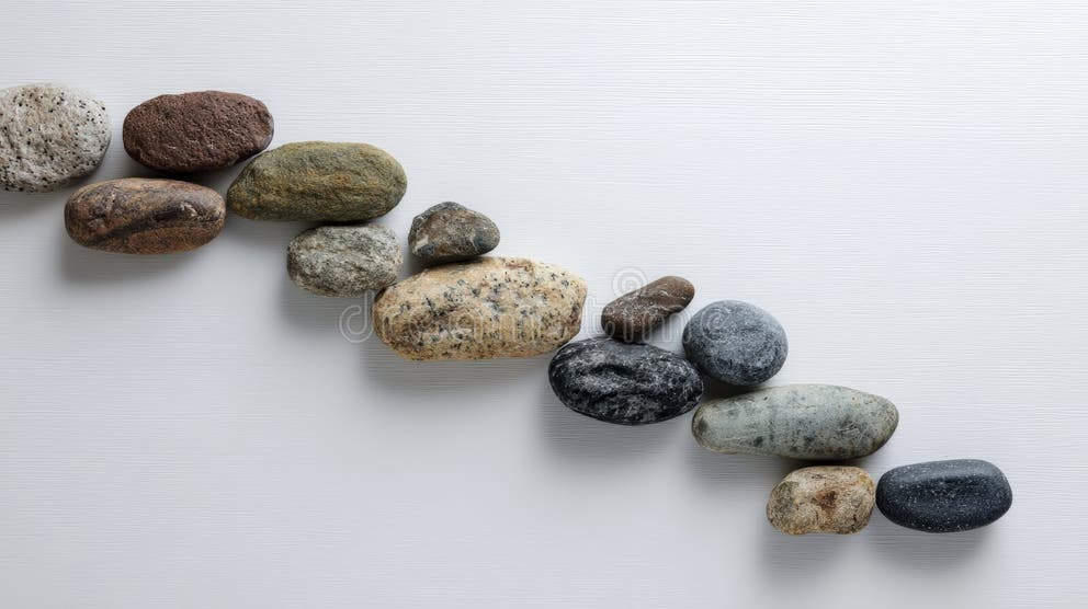 Line of Smooth Pebbles Arranged on a White Surface Stock Illustration ...