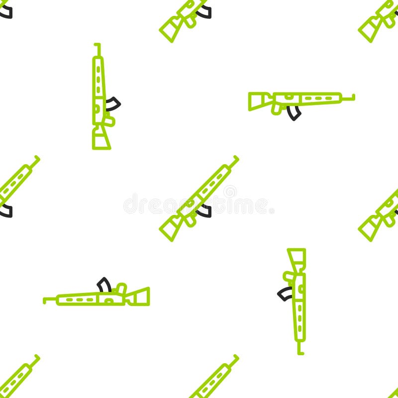 Line Sniper Rifle with Scope Icon Isolated Seamless Pattern on White ...