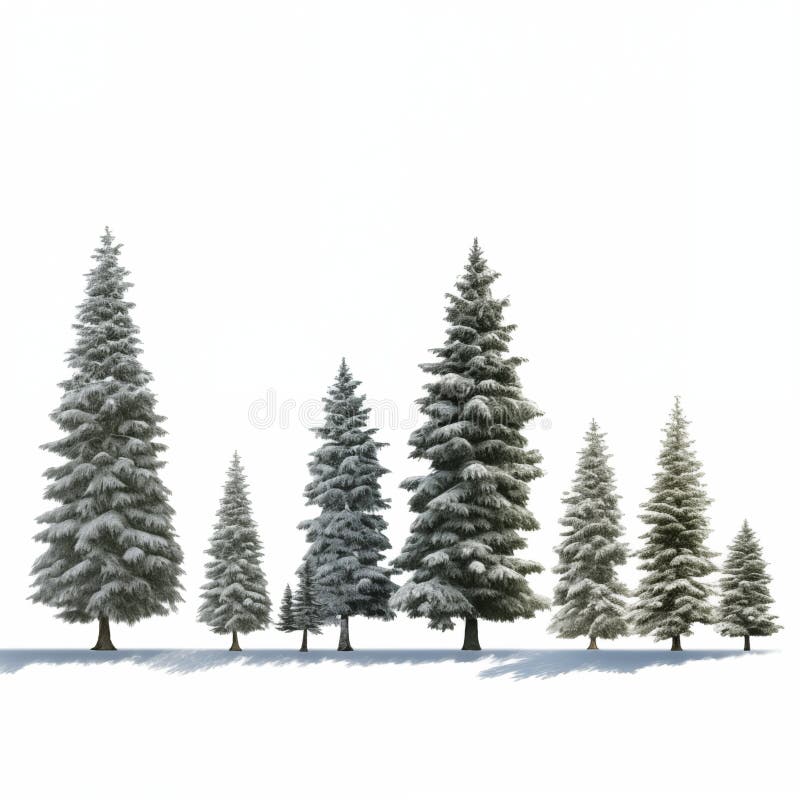 Line of Snow-Covered Pine Trees Creating a Scenic Winter Landscape on a ...
