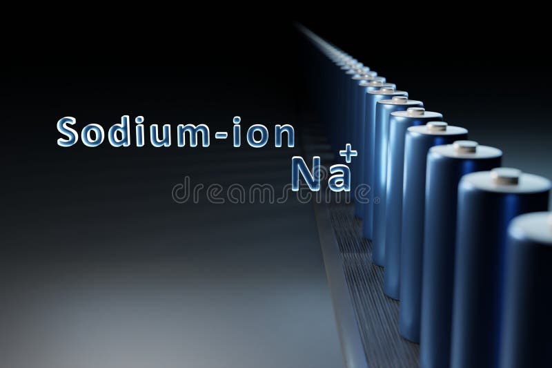The Line of Sodium-ion Batteries in a Dark Background- 3D Render Stock ...