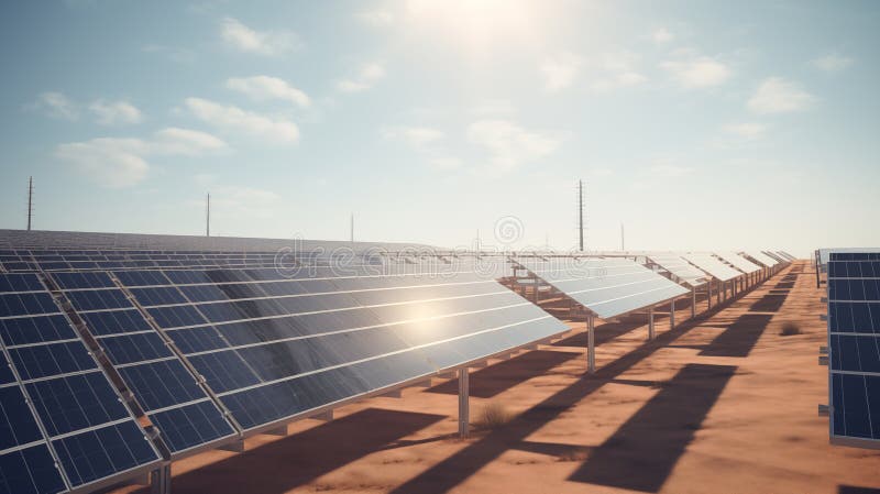 A Line of Solar Panels in the Desert Stock Image - Image of sunbeam ...