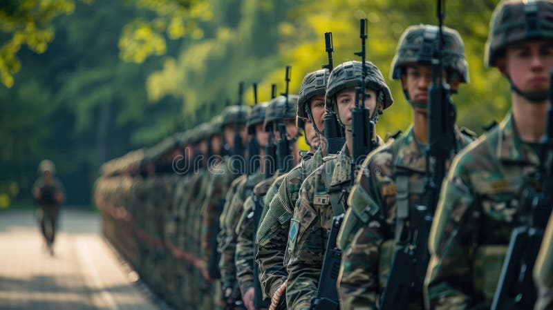 Line of Soldiers on Parade Route Marching Stock Illustration ...