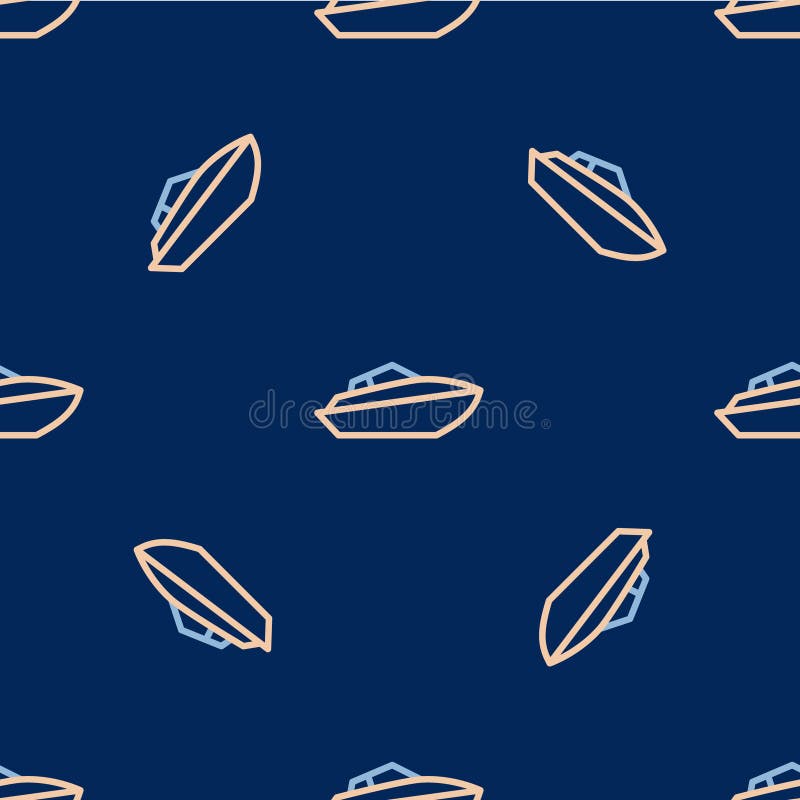 Line Speedboat Icon Isolated Seamless Pattern on Blue Background ...