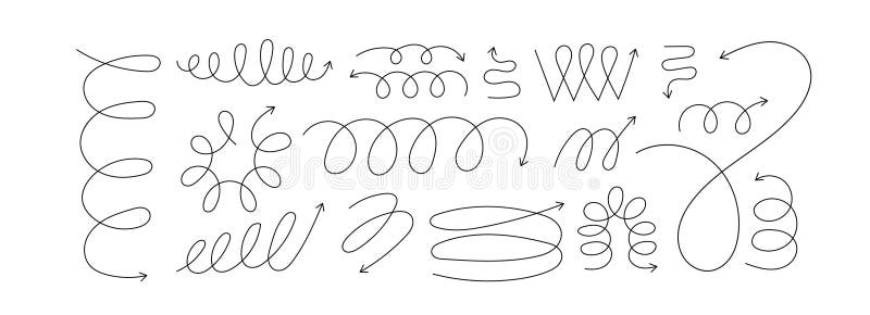 Line Spiral Spring Arrow Vector Illustration Set. Y2k Aesthetic Design ...