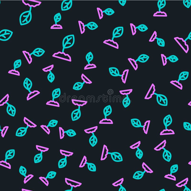 Line Sprout Icon Isolated Seamless Pattern on Black Background. Seed ... Line Sprout Icon Isolated Seamless Pattern on Black Background. Seed ...