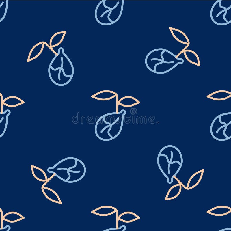 Line Sprout Icon Isolated Seamless Pattern on Blue Background. Seed and ...