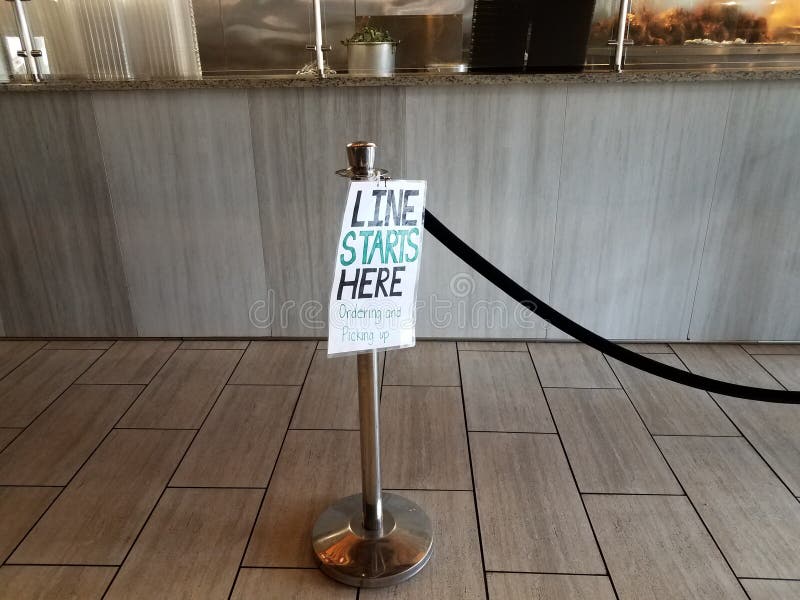 Line Starts Here Ordering and Pickup Sign in Restaurant Stock Image ...