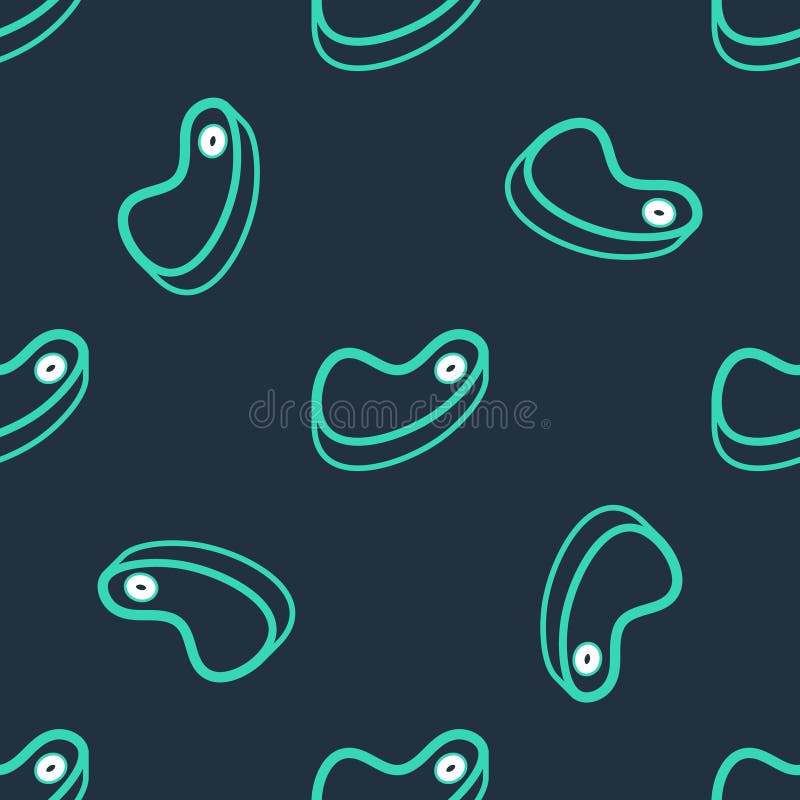 Line Steak Meat Icon Isolated Seamless Pattern On Black Background