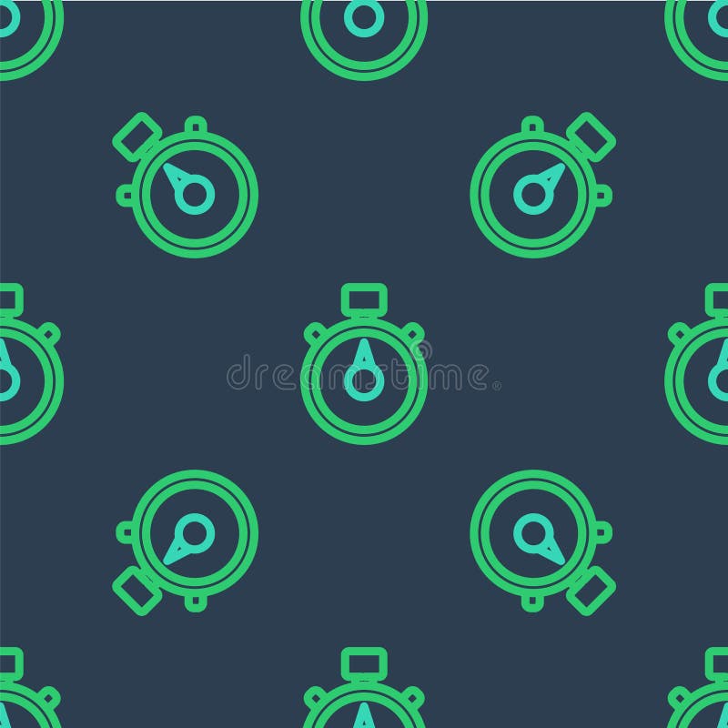 Line Stopwatch Icon Isolated Seamless Pattern on Blue Background. Time ...