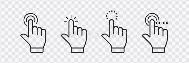 Line Style Click Here Icon Set - Symbolic Hand Click, Finger Touch ...