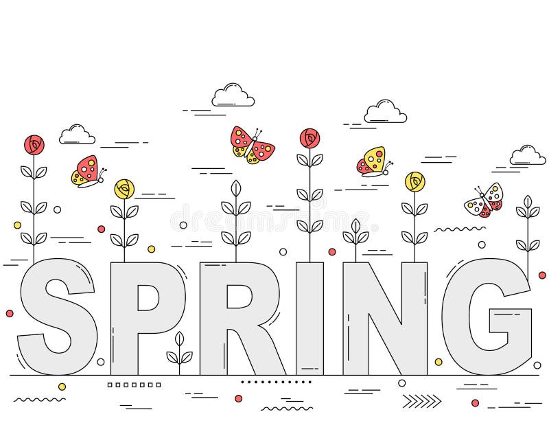 Line Style Spring Season Graphic Stock Vector - Illustration of flowers ...