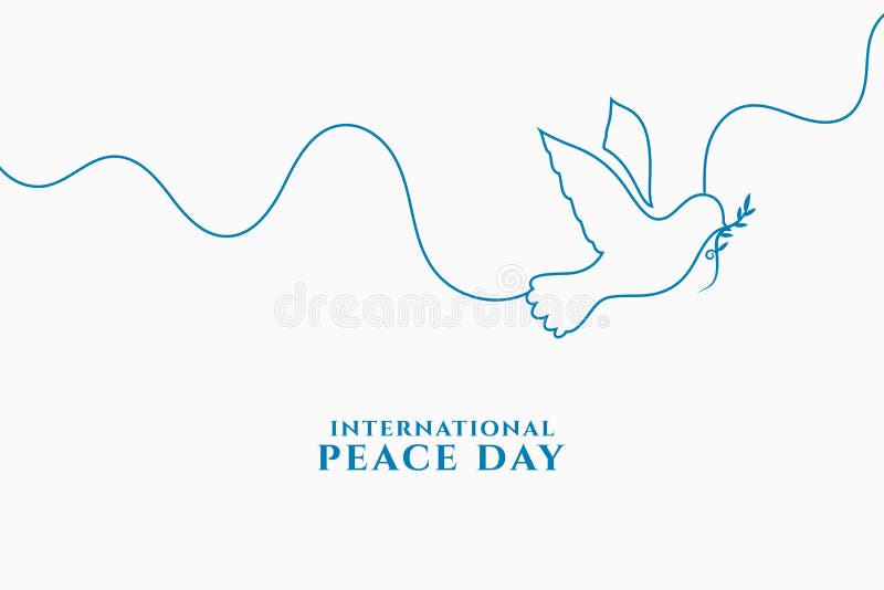 Line Style World Peace Day Background with Flying Dove and Olive Branch ...