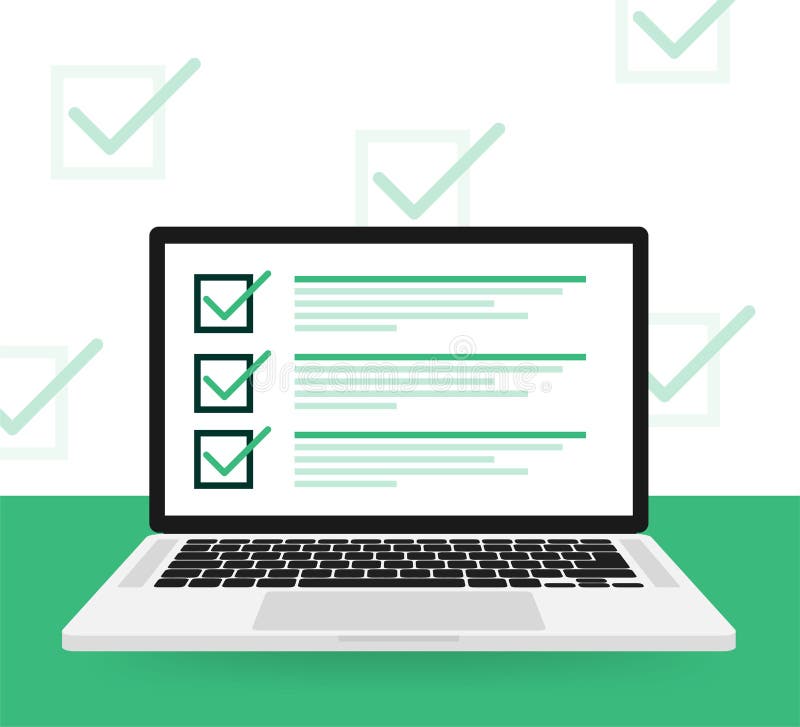 Line Survey Laptop in Flat Style Green Background. Vector Icon. Vector ...