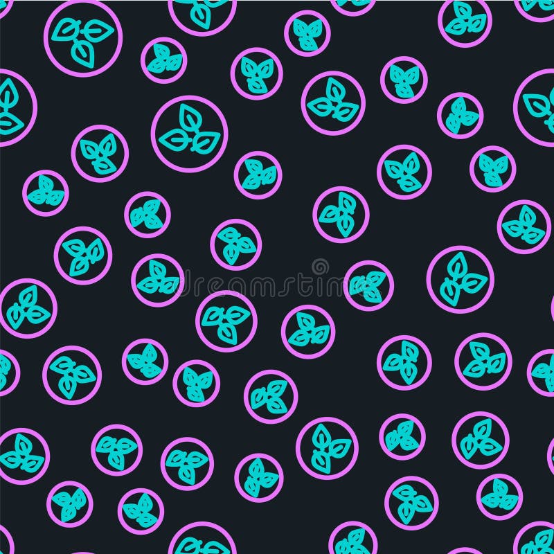 Line Tea Leaf Icon Isolated Seamless Pattern on Black Background. Tea ...