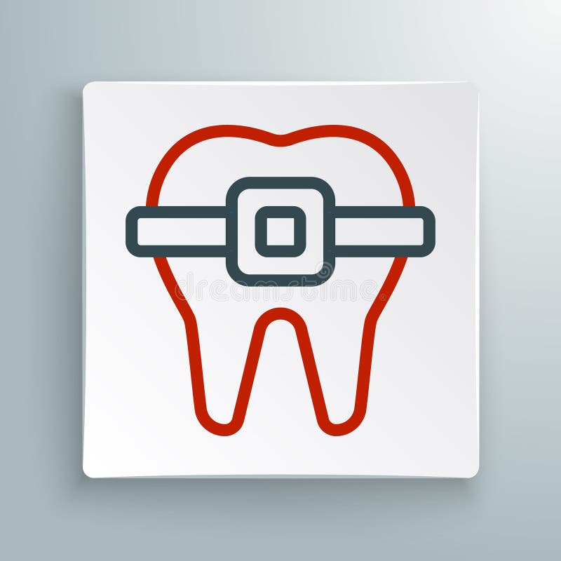 Line Teeth with Braces Icon Isolated on White Background. Alignment of ...
