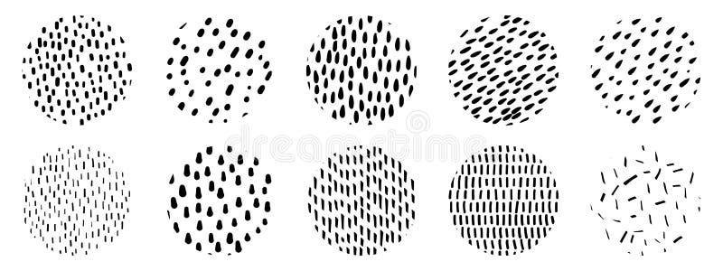 Line Texture Set with Different Hand Drawn Circle Patterns. Small Dash ...