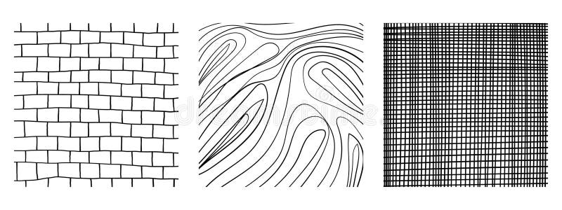 Line Texture Set with Different Hand Drawn Squares Patterns. Pencil ...