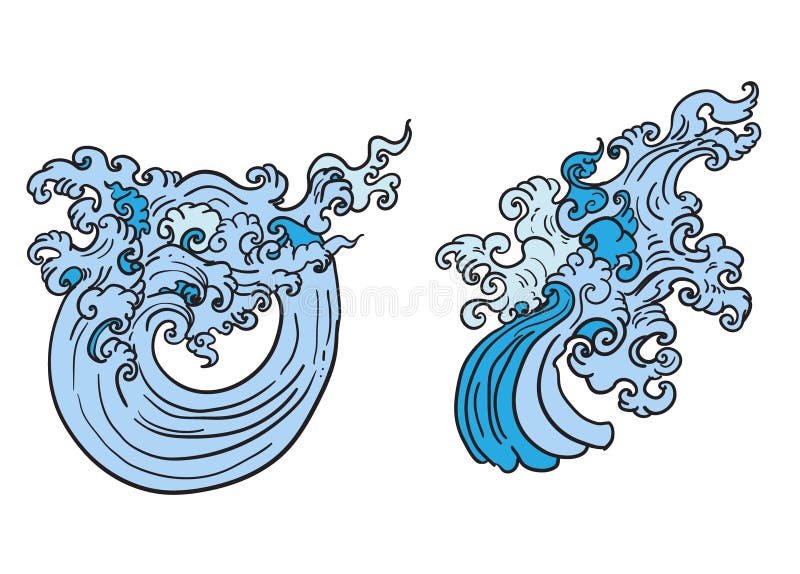 Line Thai Wave Tattoo.Japanese Wave Vector Set and Thai Style.Outline ...