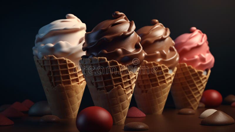 Line of Three Classic Flavors of Ice Cream Stock Illustration ...