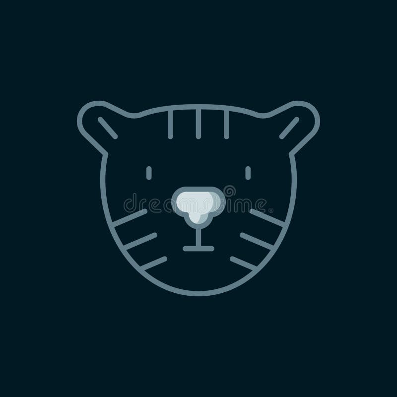 Line Tiger Head Icon Isolated on Black Background. Flat Filled Outline ...