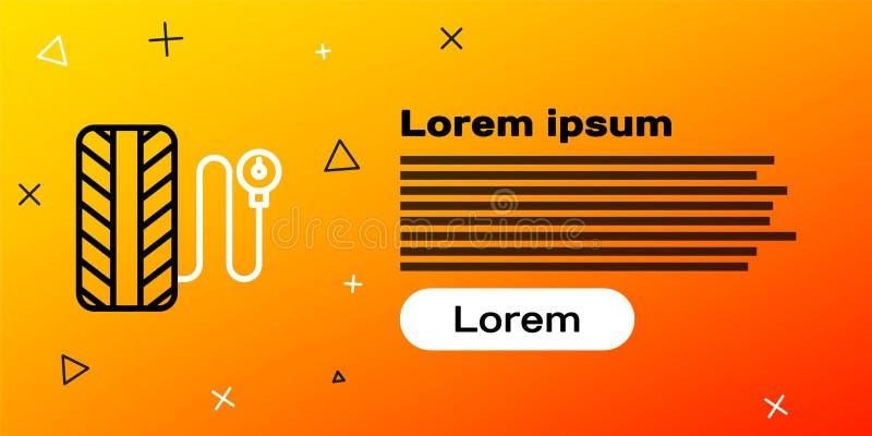 Line Tire Pressure Gauge Icon Isolated On Yellow Background Checking Tire Pressure Gauge