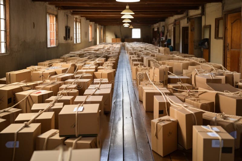 Line for Transporting Goods in a Warehouse. Large Mail Warehouse with ...
