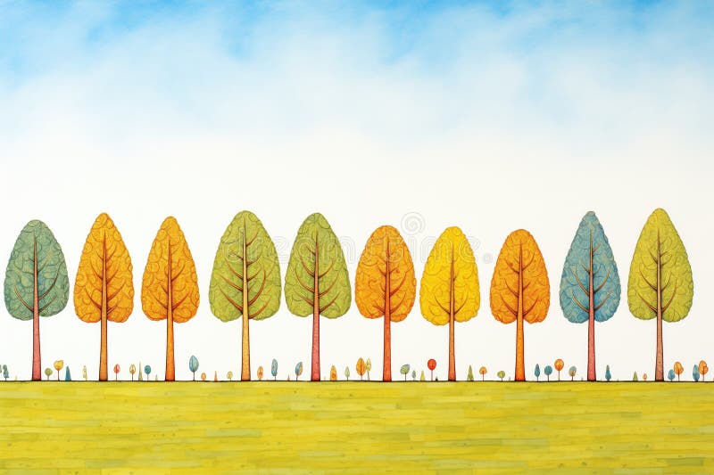 Line of Trees Bordering an Expansive Grass Plain Stock Image - Image of ...