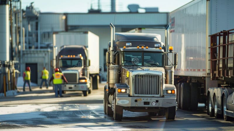 A Line of Trucks Parked Outside a Loading Dock at a Busy Biofuel ...