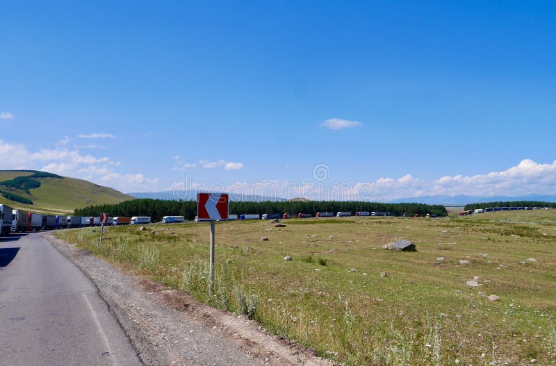 Line of Trucks before Turkish Border in Samtskhe-Javakheti National ...
