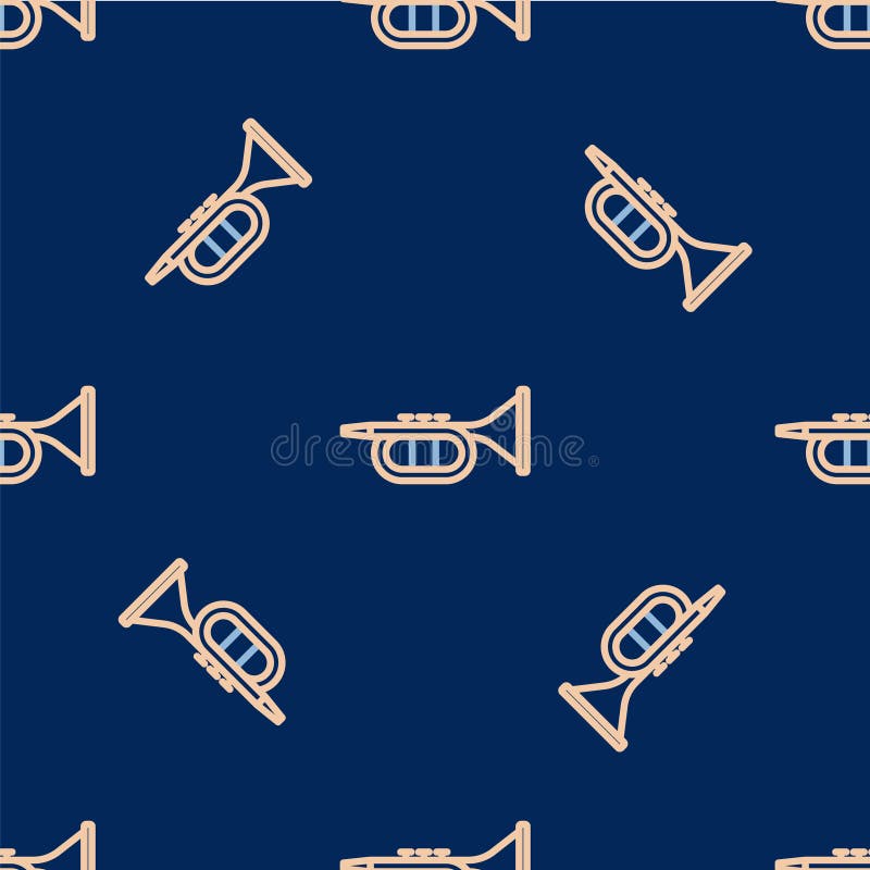 Line Trumpet Icon Isolated Seamless Pattern on Blue Background. Musical ...