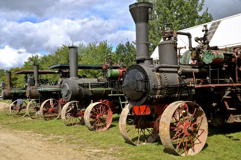 Row of Old Steam Engines (black and White) Stock Photo - Image of ...