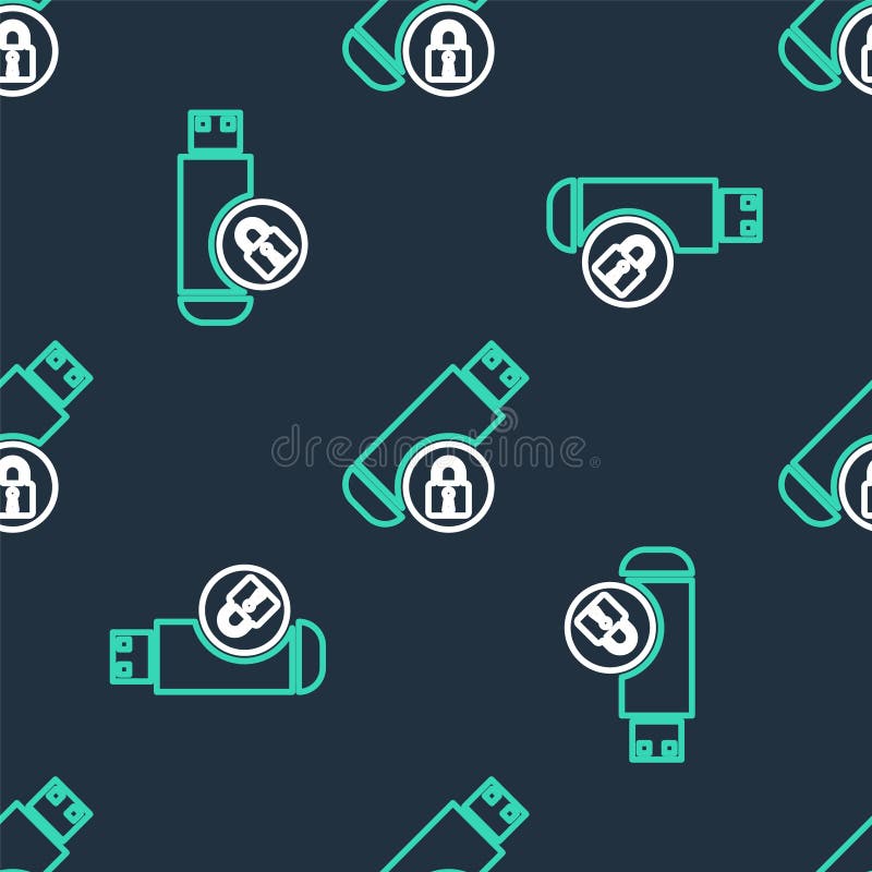 Line USB Flash Drive with Closed Padlock Icon Isolated Seamless Pattern ...