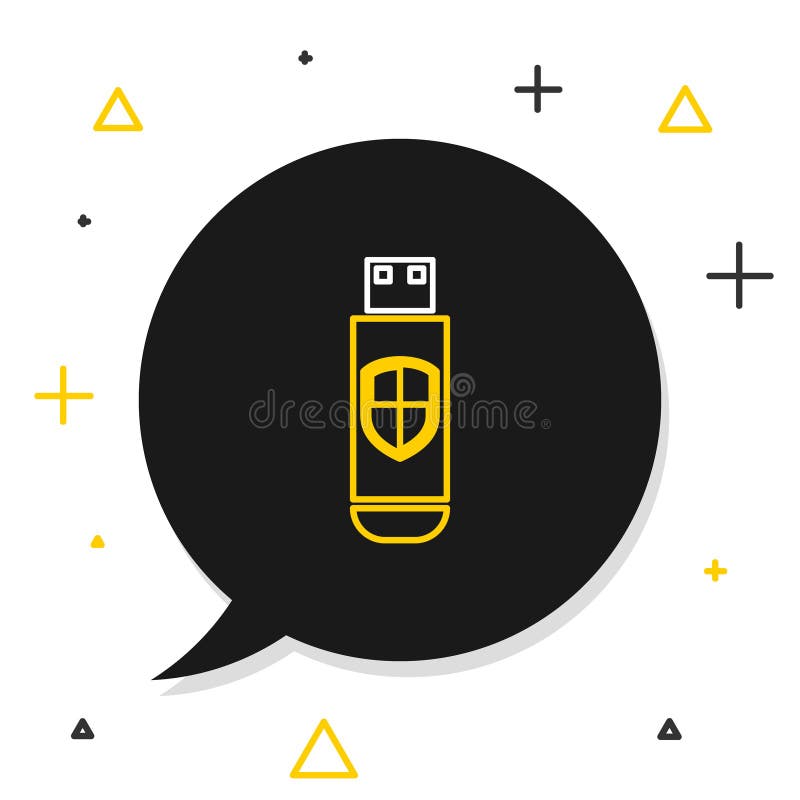 Line USB Flash Drive and Protection Shield Icon Isolated on White ...