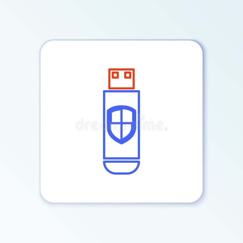 Line USB Flash Drive and Protection Shield Icon Isolated on White ...