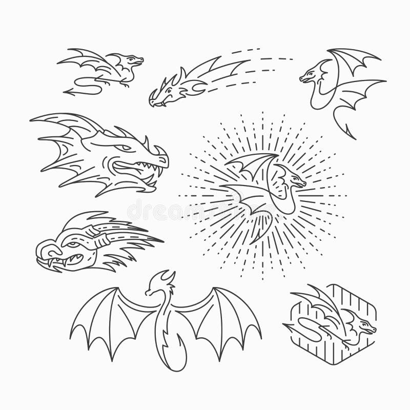 Line vector dragon objects stock vector. Illustration of reptile - 77016985