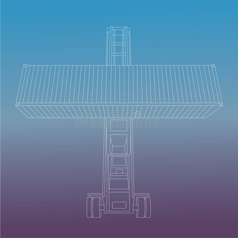 Front View Line Vector Drawing of Forklift Truck. Handling Container ...