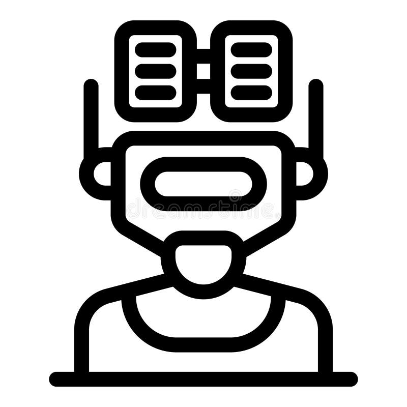 Line Vector Icon of a Robot Using Solar Energy with Antennas on Its ...