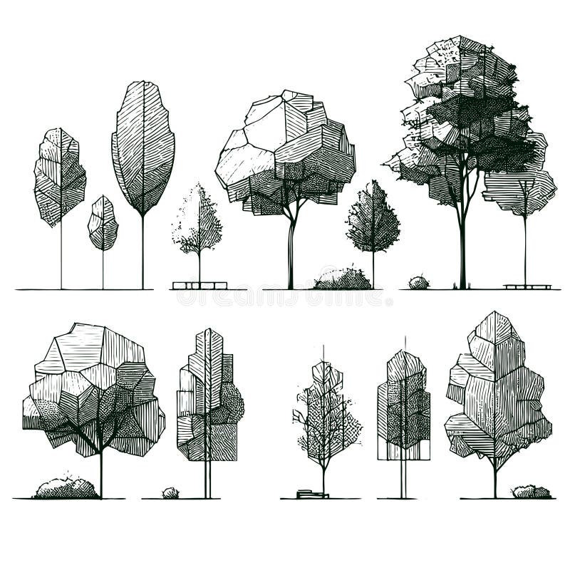 Line Vector Illustration Rough Hand Drawn Sketch Tree Perfect for ...