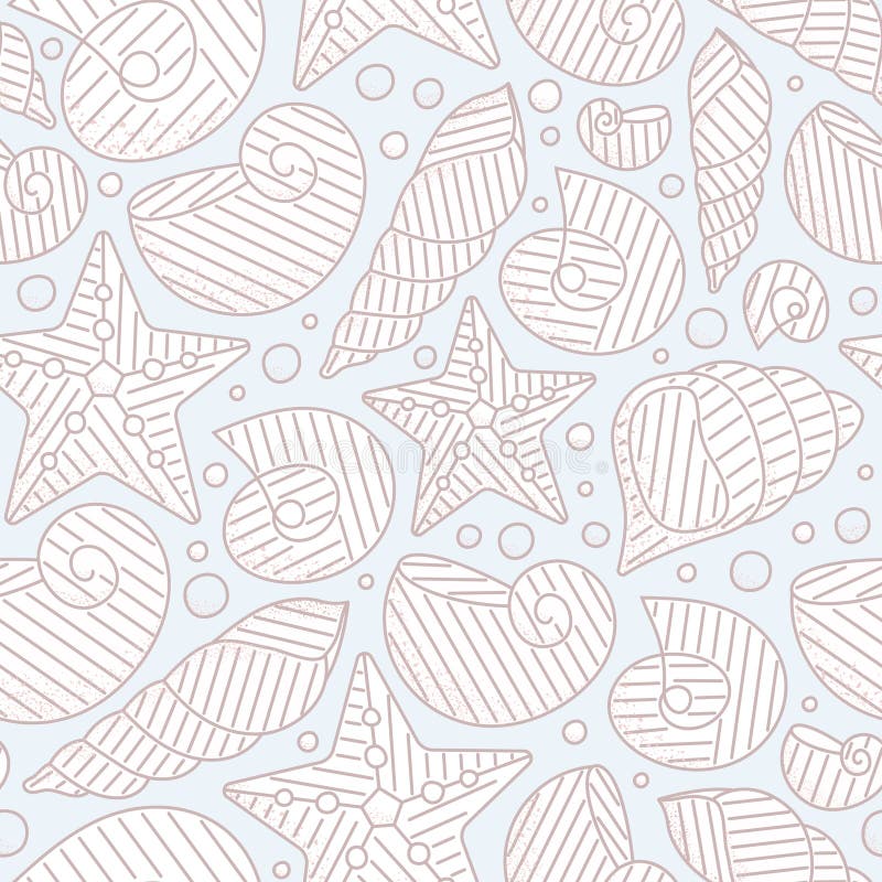 Line Vector Seamless Pattern of Line with Seashells, Seastars. Sea ...
