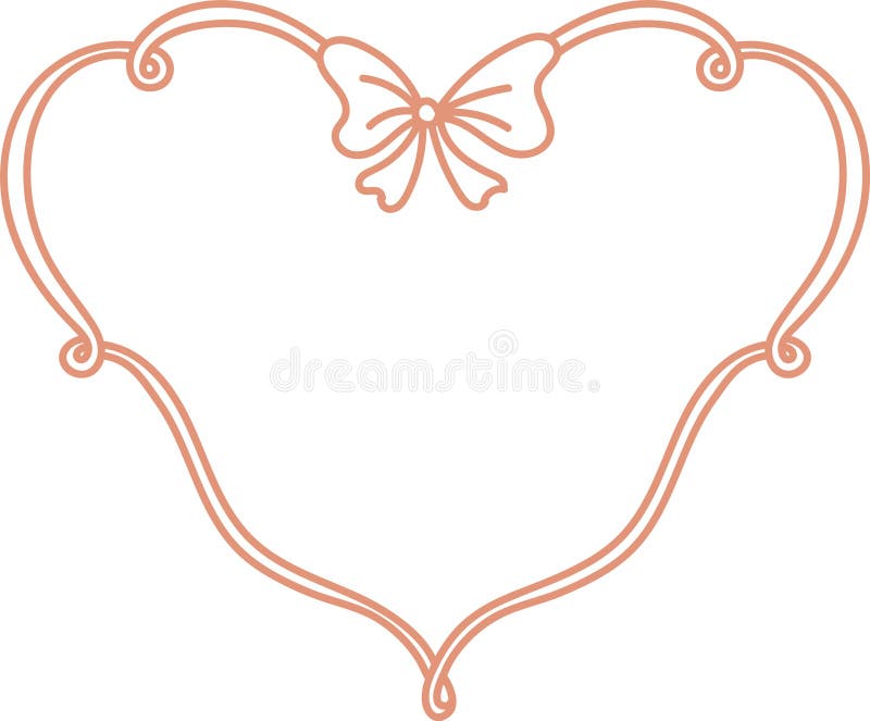 Line Vintage Heart Ribbon Frame with Bow Stock Vector - Illustration of ...