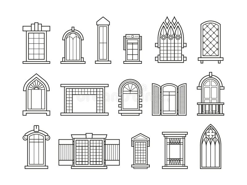 Line Vintage Windows. Decorative Architectural Outline Drawing with ...