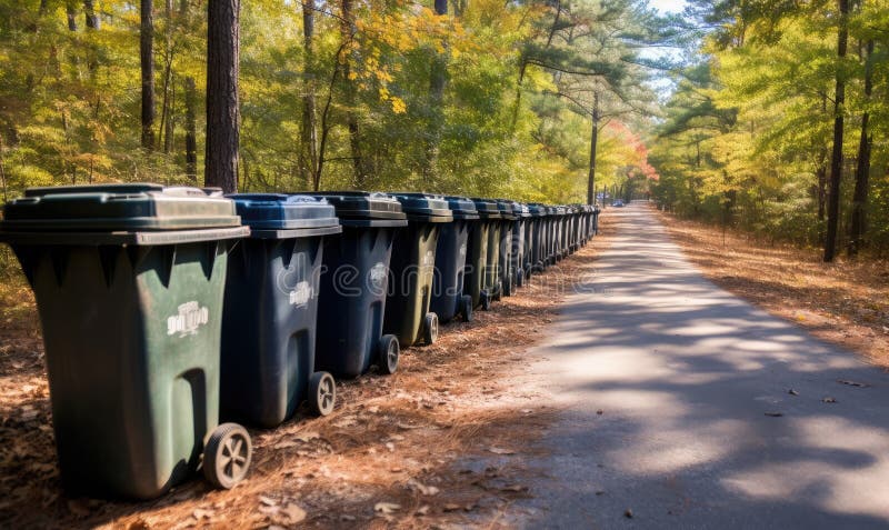 A Line of Waste Bins on the Roadside Stock Illustration - Illustration ...