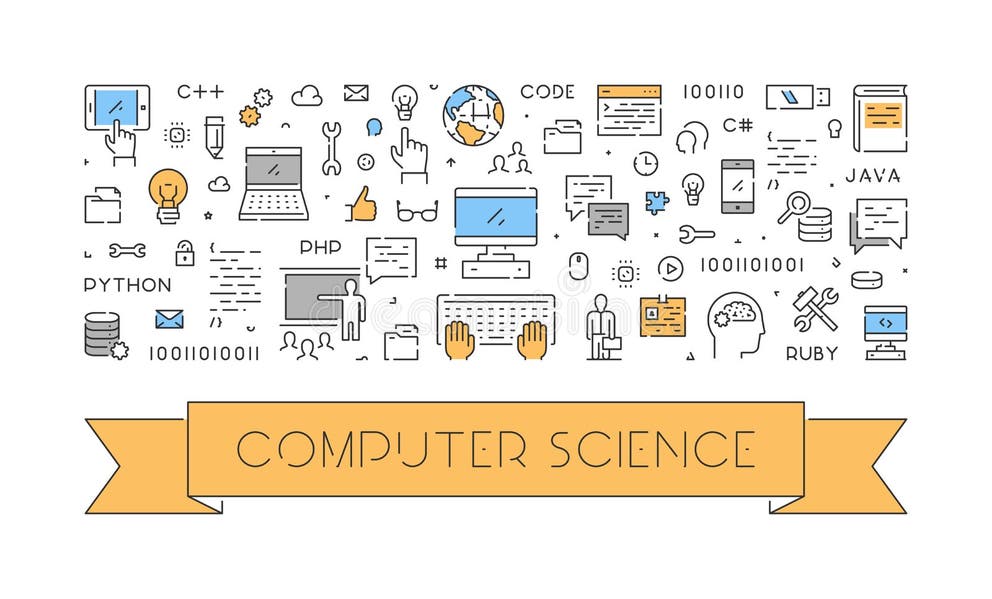 Line Web Banner for Computer Science Stock Illustration - Illustration ...