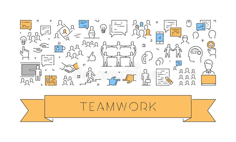 Line Web Design Concept for Teamwork Stock Illustration - Illustration ...