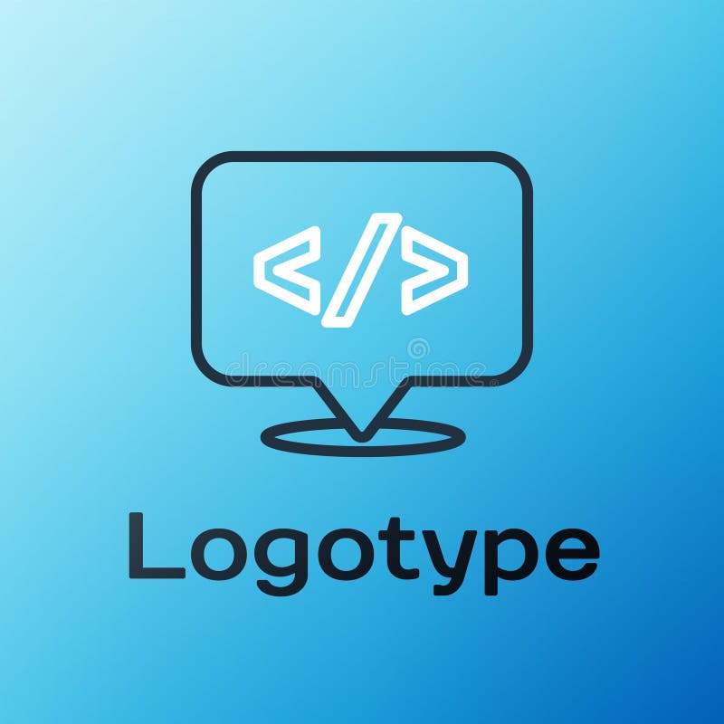 Line Web Design and Front End Development Icon Isolated on Blue ...