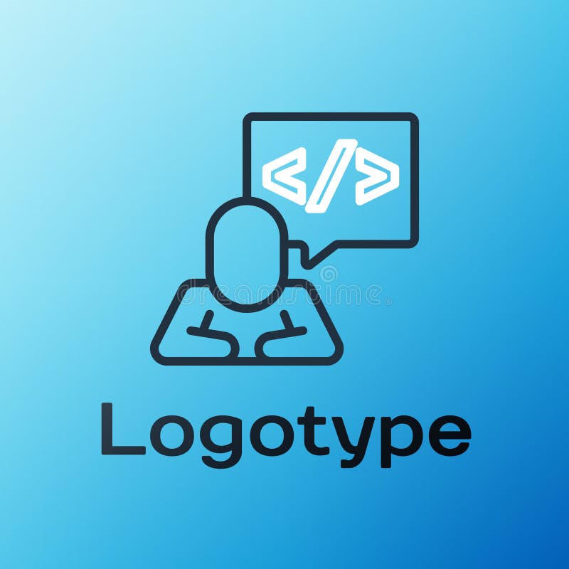 Line Web Design and Front End Development Icon Isolated on Blue ...