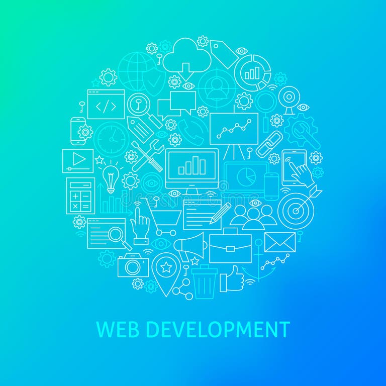 Line Web Development Icons Circle Editorial Stock Image - Illustration ...