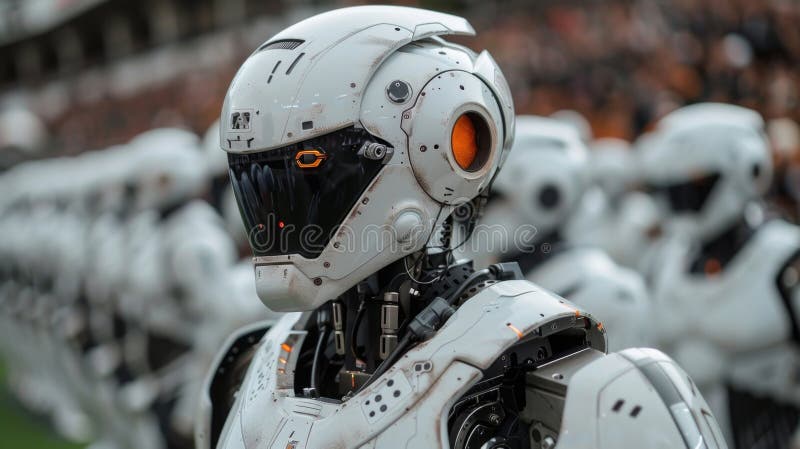 Line of White Robots stock photo. Image of future, development - 318204884